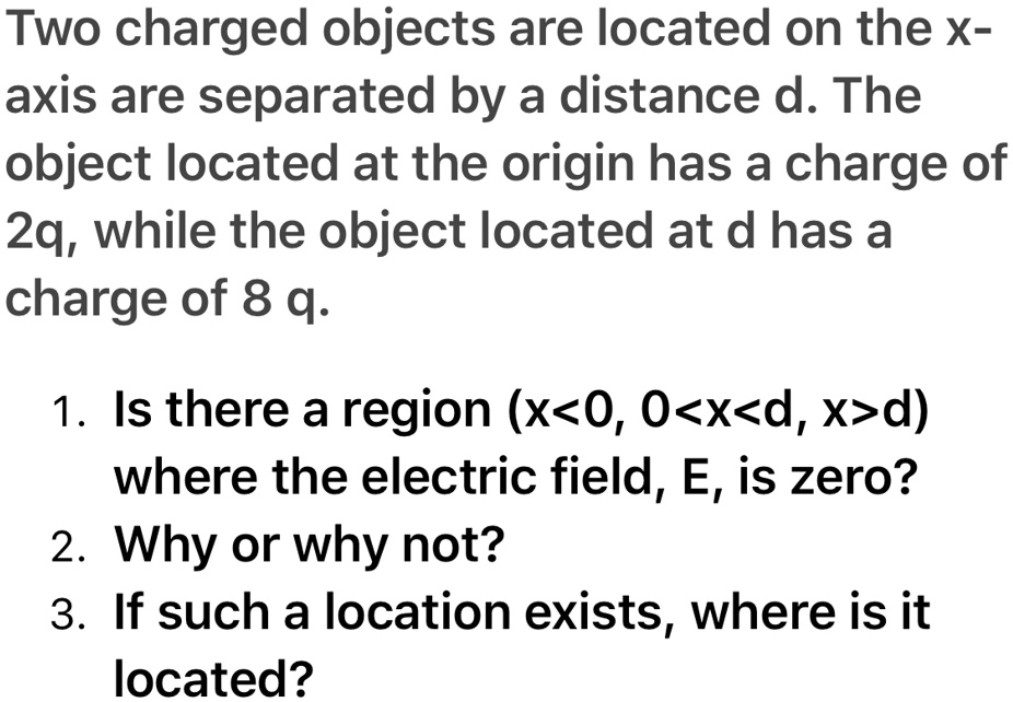 SOLVED: Two charged objects are located on the X-axis and are separated by a distance d. The ...