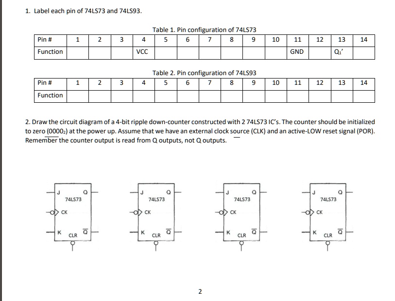 VIDEO solution: Label each pin of 74LS73 and 74LS93 Table 1. Pin ...