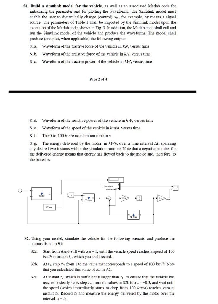 SOLVED: S1. Build a simulink model for the vehicle, as well as an associated Matlab code for ...