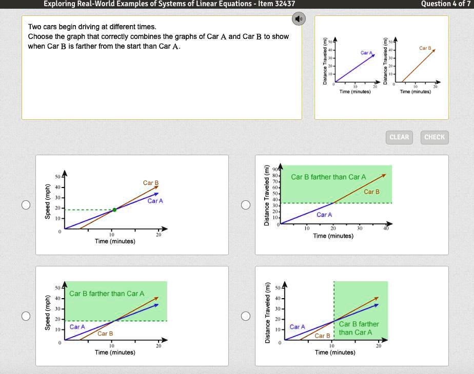 SOLVED: "Two cars begin driving at different times. Choose the graph ...