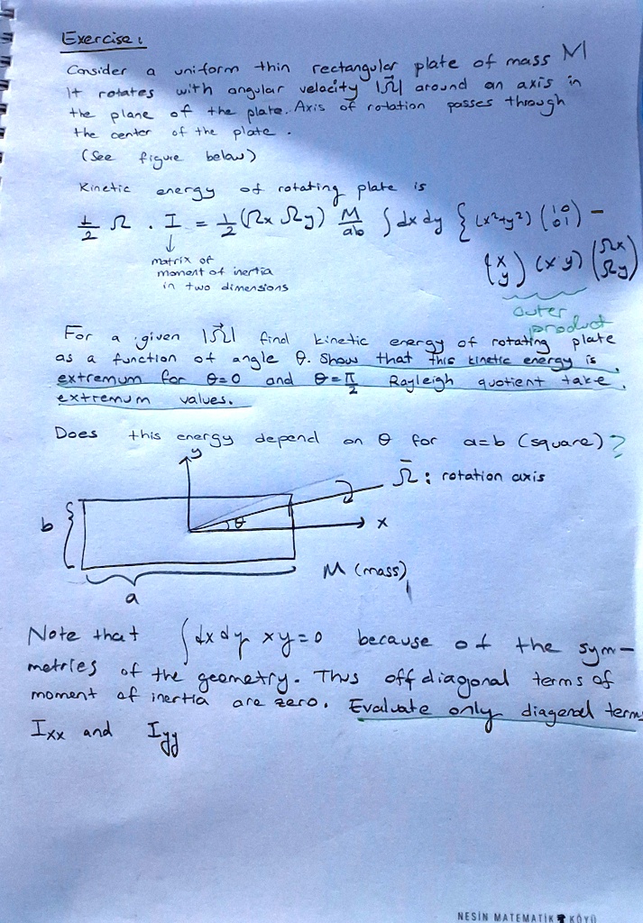 exercise 1 consider a uniform thin rectangular plate of mass m it ...