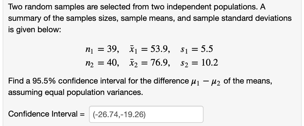 Two random samples are selected from two independent populations. A ...