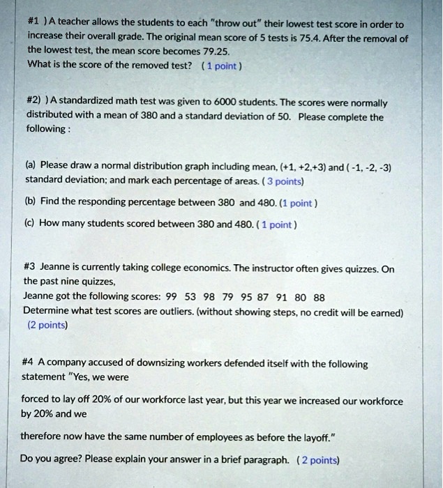 1 a teacher allows the students to each throw out their lowest test ...