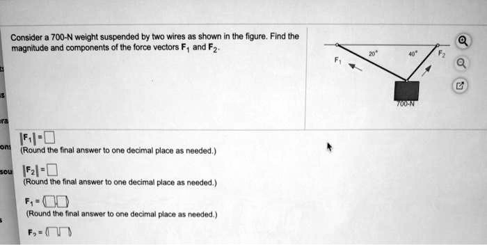 SOLVED: Consider = 700-N weight suspended by tWO wires as shown in the ...