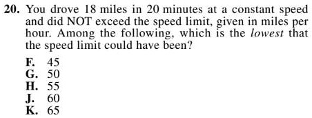 SOLVED: You drove 18 miles in 20 minutes at a constant speed and did ...