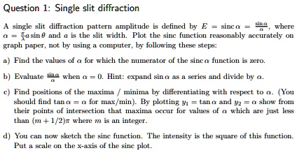 Question 1: Single slit diffraction (sinα)/(α), where A single slit diffraction pattern ...
