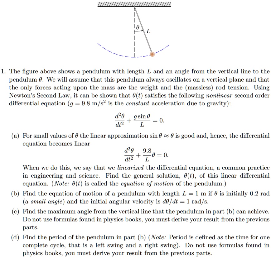 The figure above shows a pendulum with length L and an angle from the ...