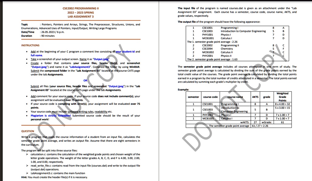 Solved Cse2002 Programming Ii 2022 2023 Spring Lab Assignment 3 The Input File Of The Program