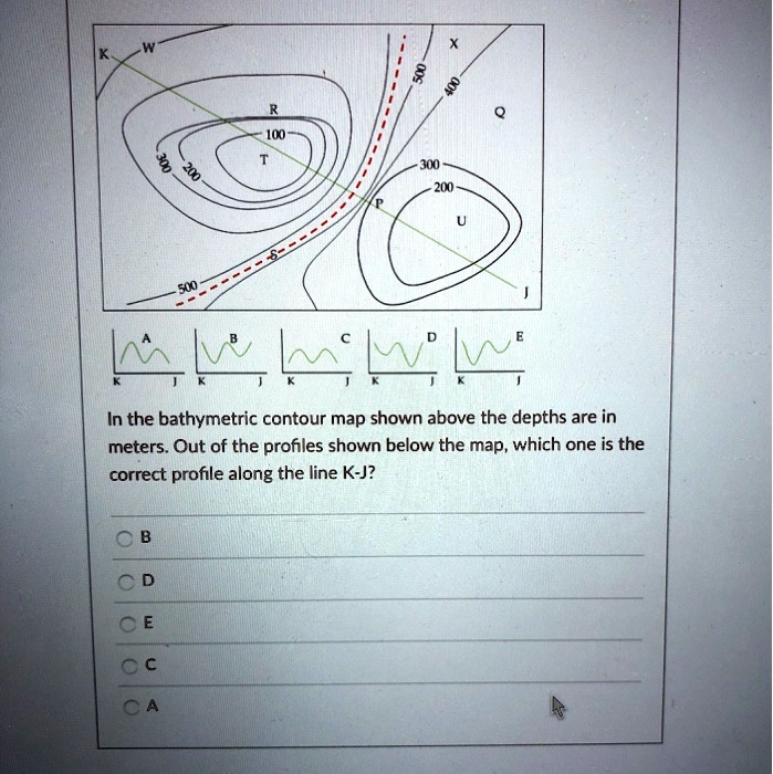 In the bathymetric contour map shown above, the depths are in meters ...