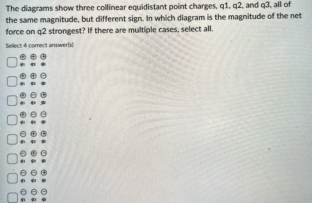 [GET ANSWER] the diagrams show three collinear equidistant point charges q1 q2 and q3 all of the ...
