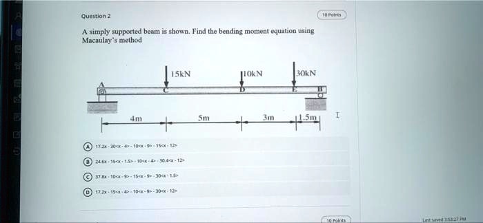 SOLVED: A simply supported beam is shown. Find the bending moment ...