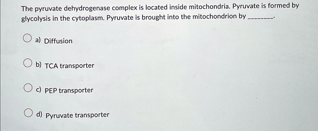 SOLVED: The pyruvate dehydrogenase complex is located inside ...