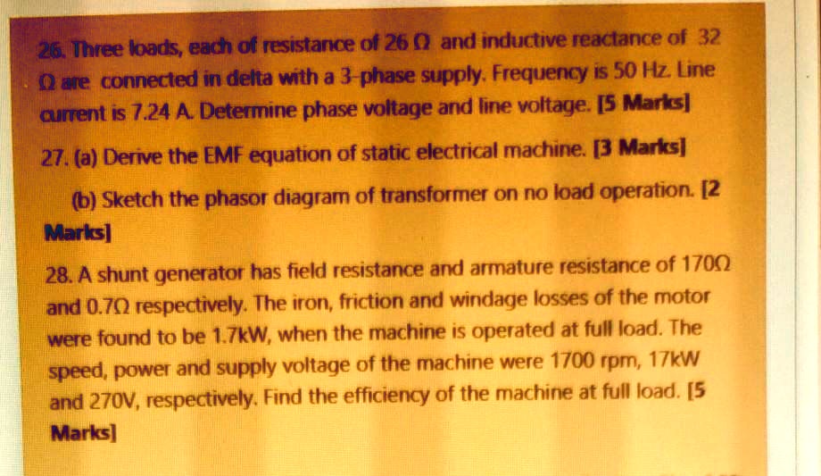 SOLVED: 26. Three loads, each of resistance of 26 Î© and inductive reactance of 32 Î© are ...