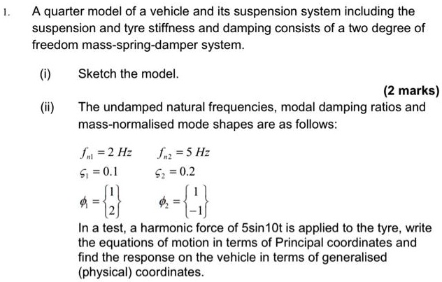 SOLVED: A quarter model of a vehicle and its suspension system ...
