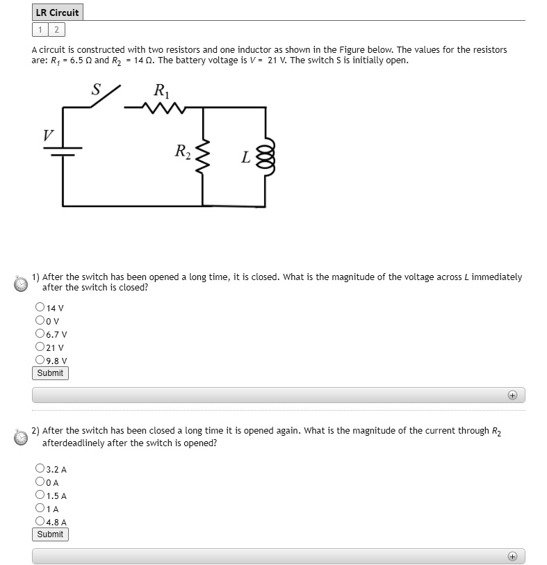 Solved Lr Circuit Circuit Is Constructed With Two Resistors And One Inductor As Shown In The