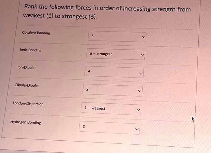 SOLVED: Are my answers right? Rank the following forces in order of ...
