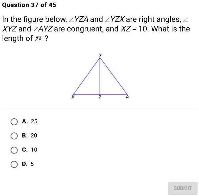 SOLVED: 'In the figure below, YZA and YZX are right angles, XYZ and AYZ ...