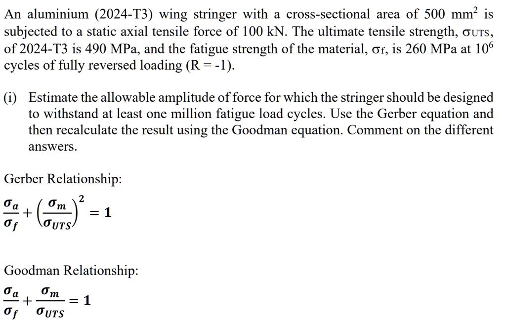 An aluminium (2024-T3) wing stringer with a cross-sectional area of 500 ...
