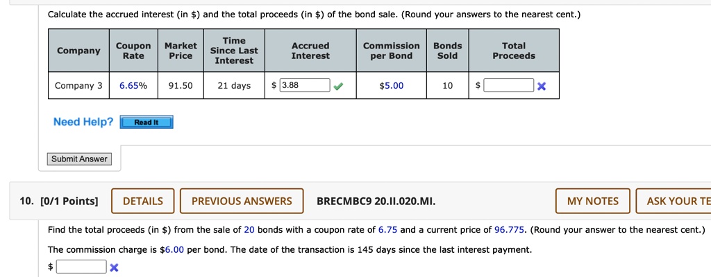 Calculate the accrued interest (in ) and the total proceeds (in) of the ...