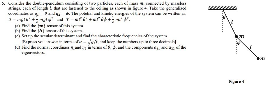 SOLVED: Consider the double-pendulum consisting of two particles, each of mass m, connected by ...