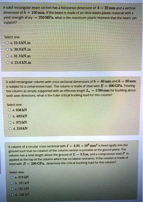 SOLVED: A solid rectangular beam section has a horizontal dimension of ...