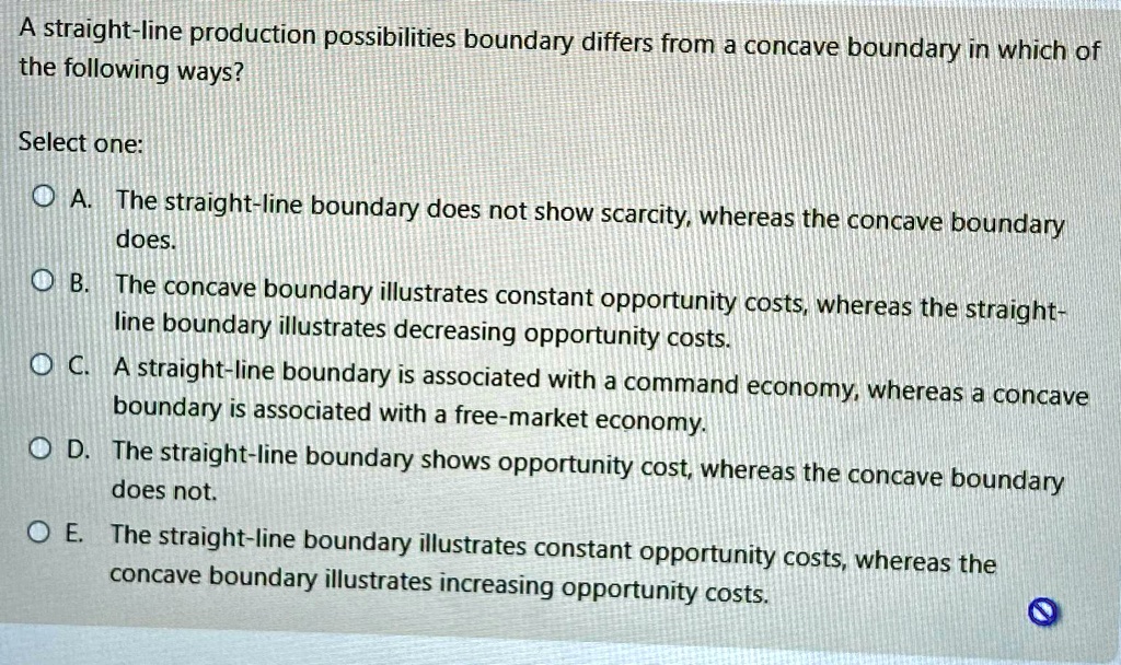 SOLVED: A straight-line production possibilities boundary differs from ...