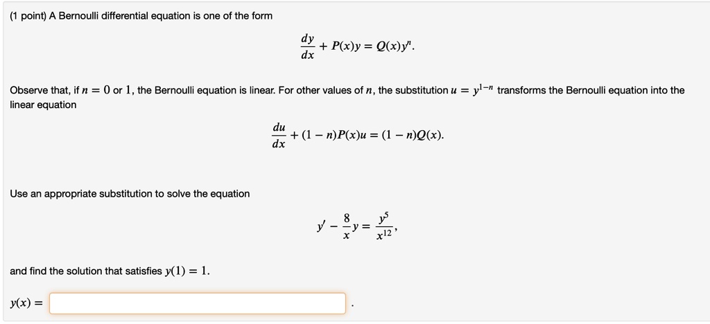 SOLVED:point) Bernoulli differential equation is one of the form dy P(x ...