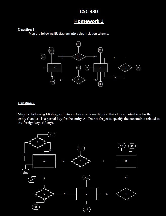 csc 380 homework 1 question map the following er diagram into clear ...