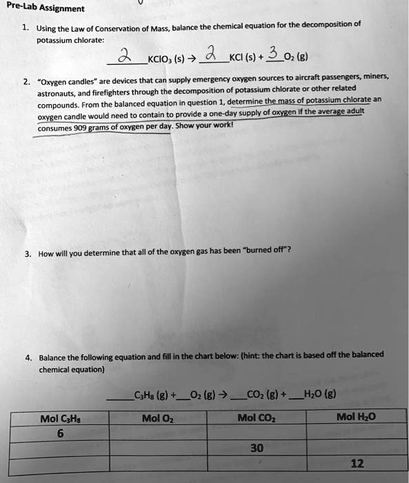 SOLVED: Pre-Lab Assignment: Using "The Law of Conservation of Mass ...
