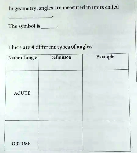 SOLVED: In geometry, angles are measured in units called degrees. The ...