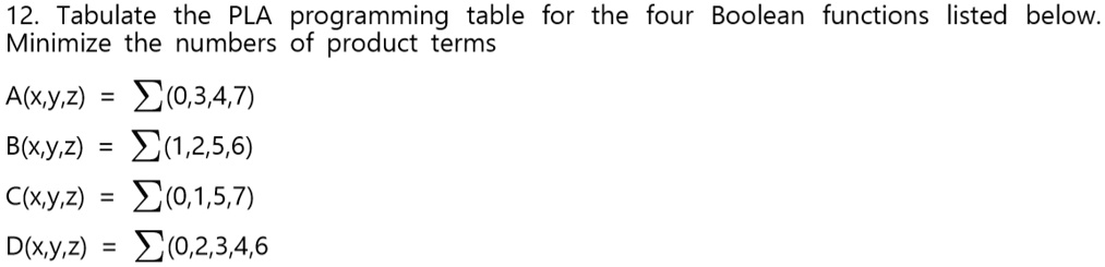 Solved Tabulate The Pla Programming Table For The Four Boolean Functions Listed Below Minimize