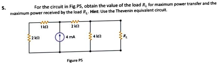 SOLVED: For the circuit in Fig- P5, obtain the value of the load Rz for maximum power transfer ...