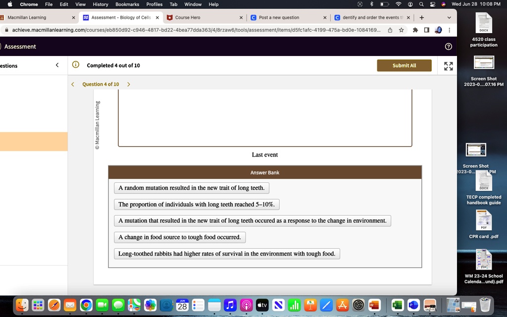 Texts: Identify and order the events that allowed the rabbit population to adapt to a change in ...