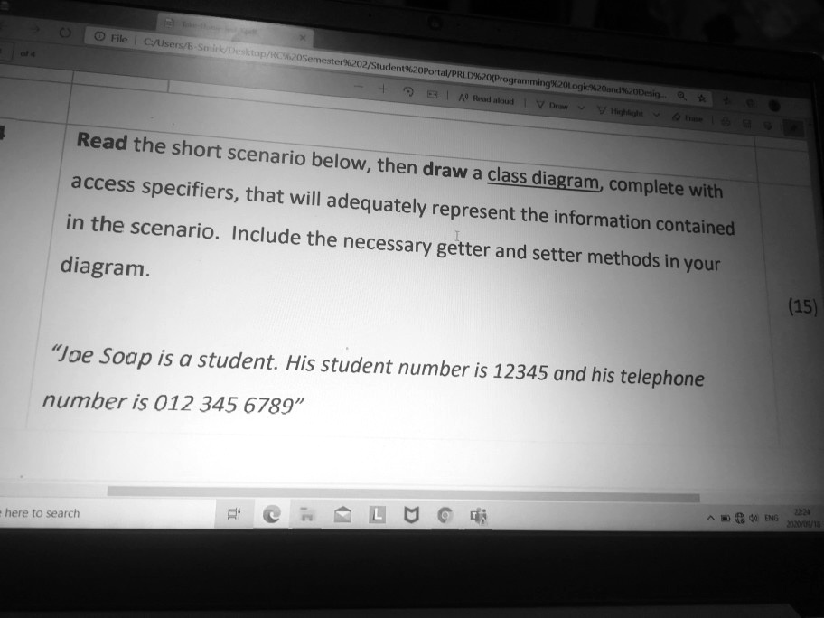 Read the short scenario below, then draw a class diagram, complete with ...
