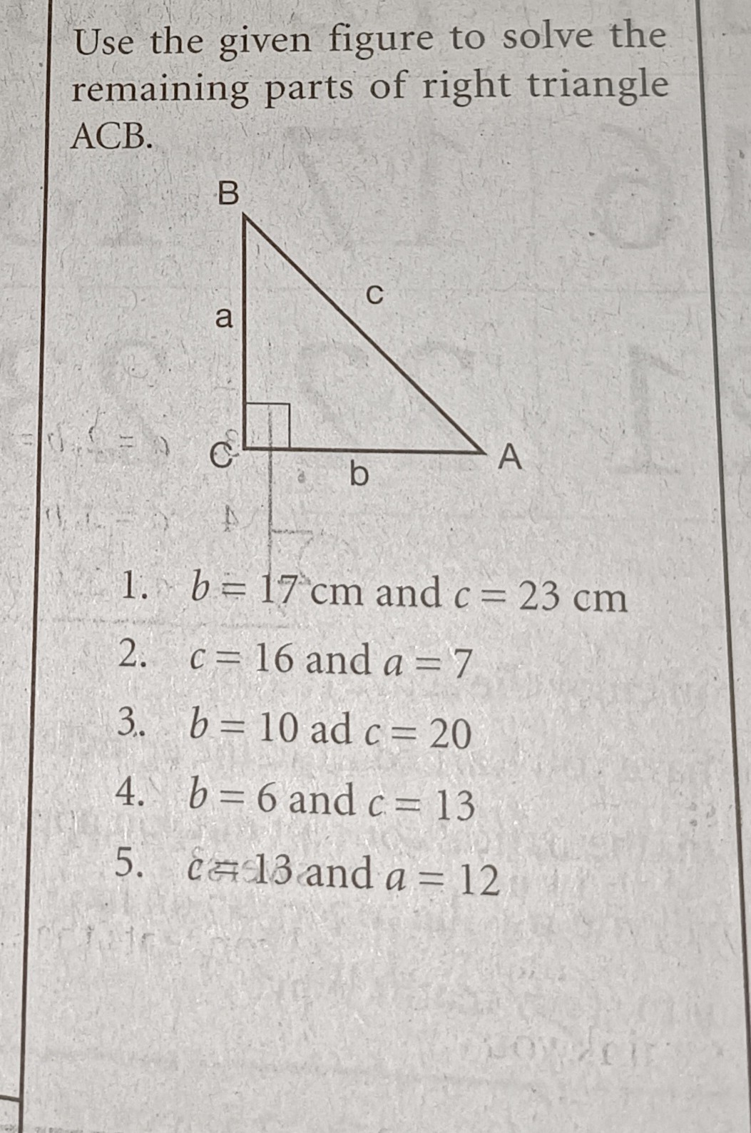 SOLVED: Use the given figure to solve the remaining parts of right ...