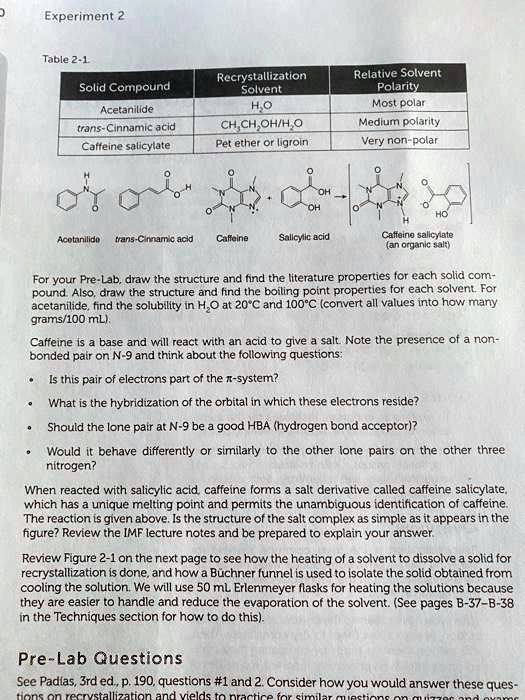 Experiment 2 table2 1 recrystallization solvent ho chchohho...