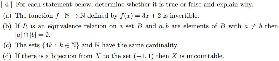 4 for each statement below determine whether it is true o false and ...