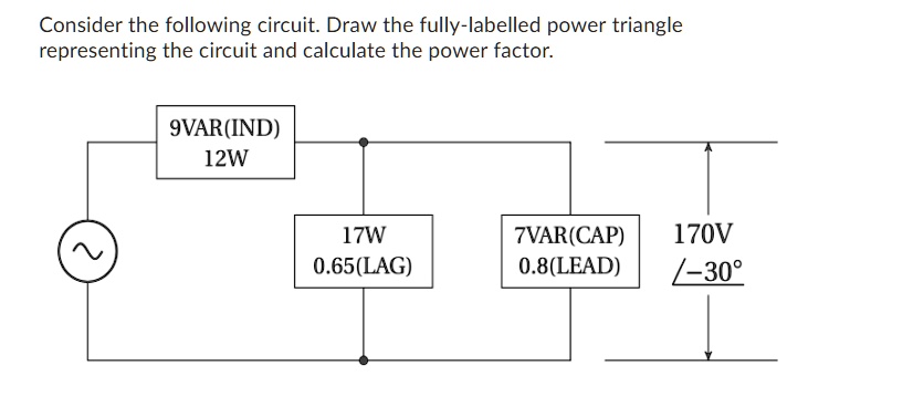 SOLVED: Consider the following circuit. Draw the fully-labelled power triangle representing the ...