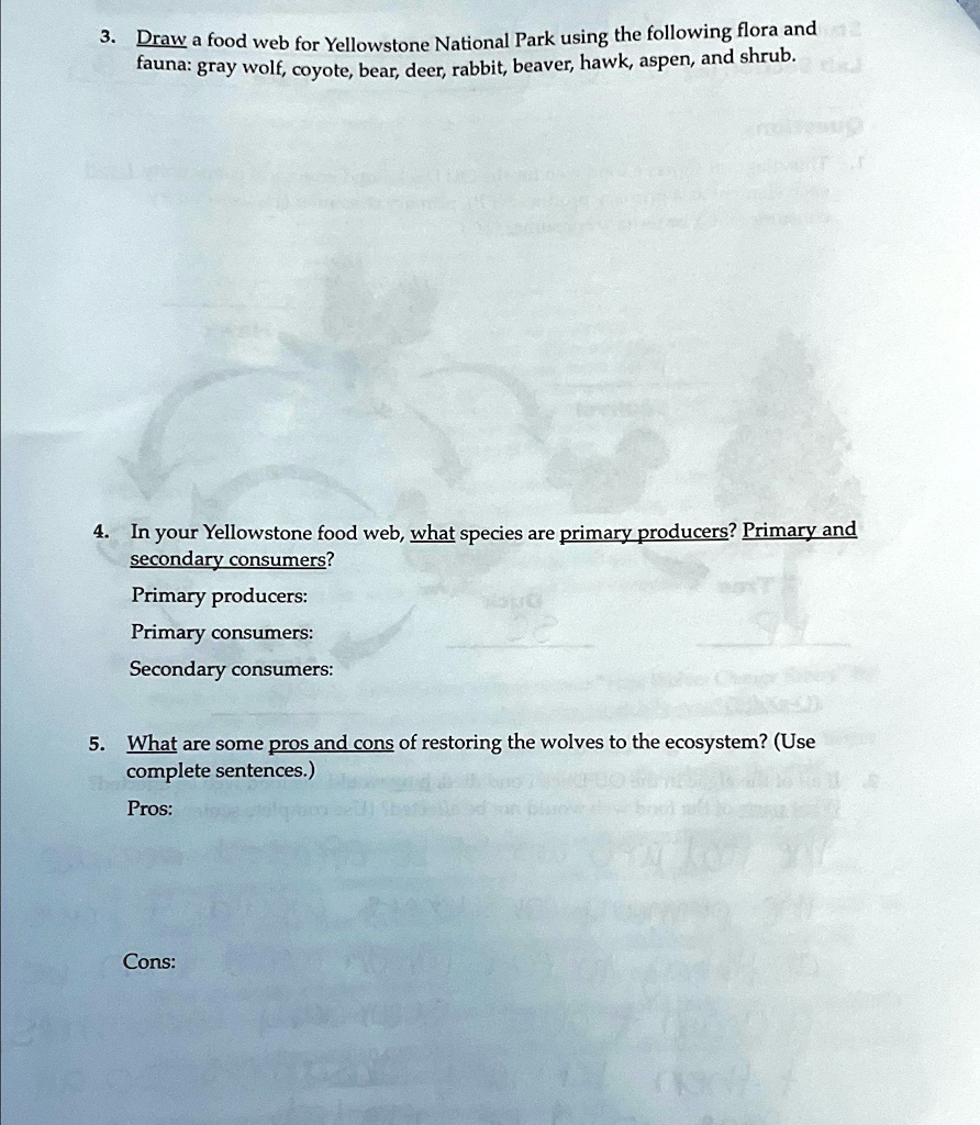 3. Draw a food web for Yellowstone National Park using the following ...