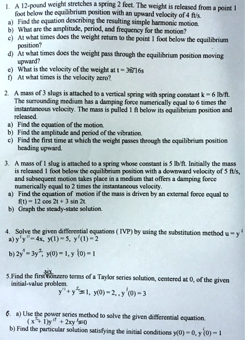 a 2 pound weight stretches spring feet the weight is released from point foot below the ...