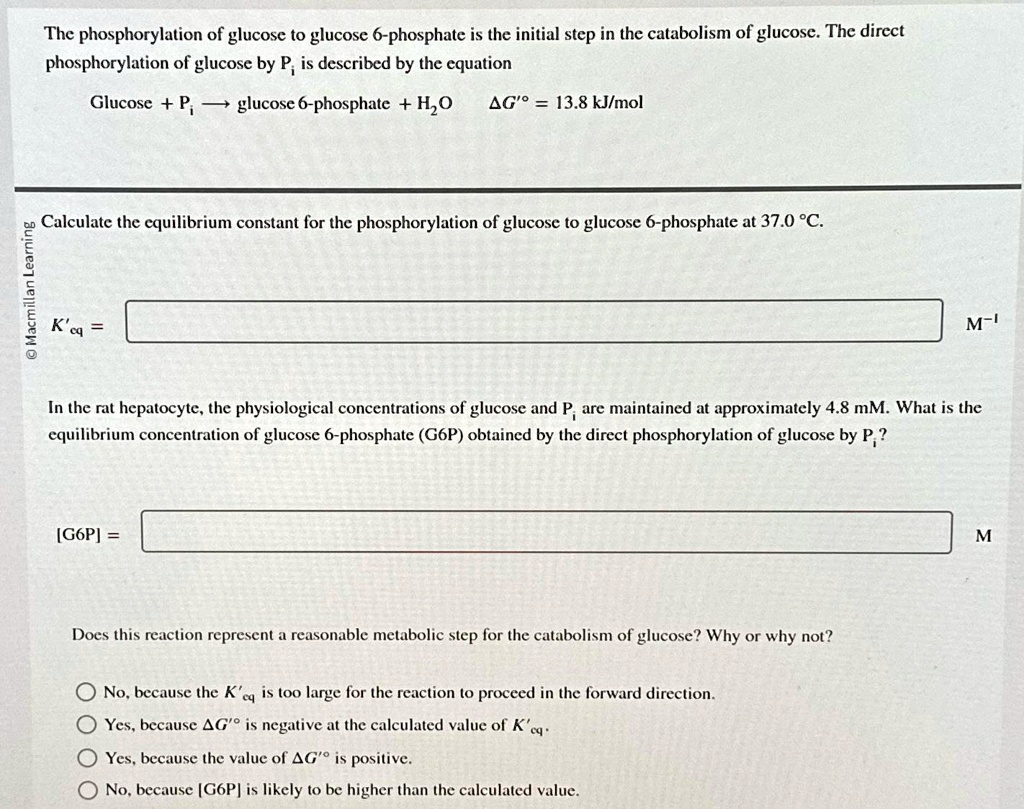 The phosphorylation of glucose to glucose 6-phosphate is the...