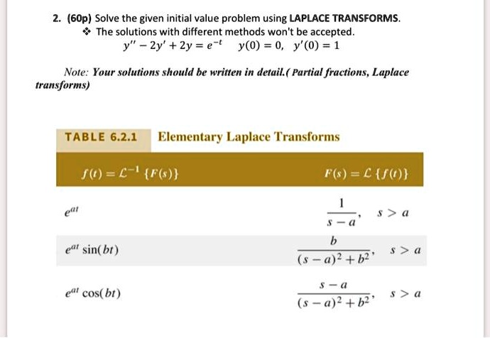 SOLVED: Texts: should be written as partial fractions, Laplace transforms. 2. (6Op) Solve the ...