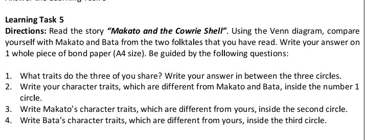 Learning Task 5 Directions: Read the story "Makato and the Cowrie Shell ...