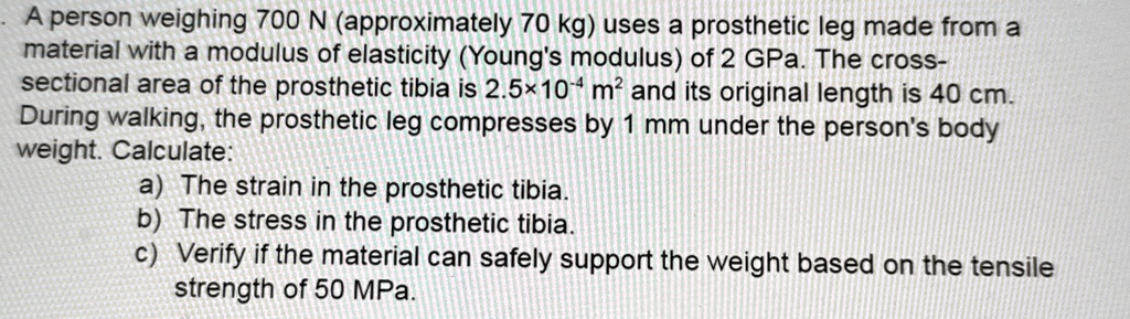 a person weighing 700 n approximately 70 kg uses a prosthetic leg made ...