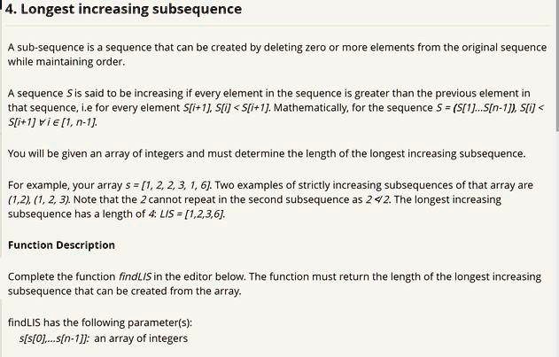 Solved Longest Increasing Subsequence A Subsequence Is A Sequence That Can Be Created By 