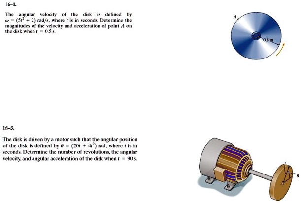 16-1. The angular velocity of the disk is defined by ω= (5t^2 + 2) rad/s, where t is in seconds ...