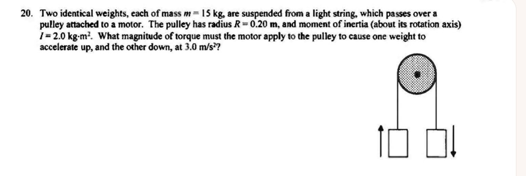 SOLVED: Two identical weights, each of mass m=15kg, are suspended from ...