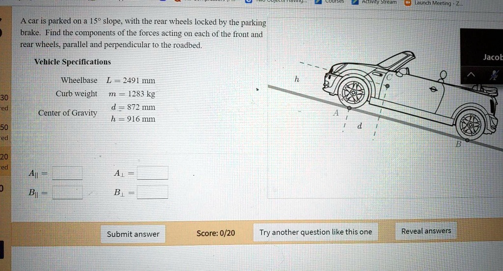SOLVED: A car is parked on a 15Â° slope, with the rear wheels locked by ...
