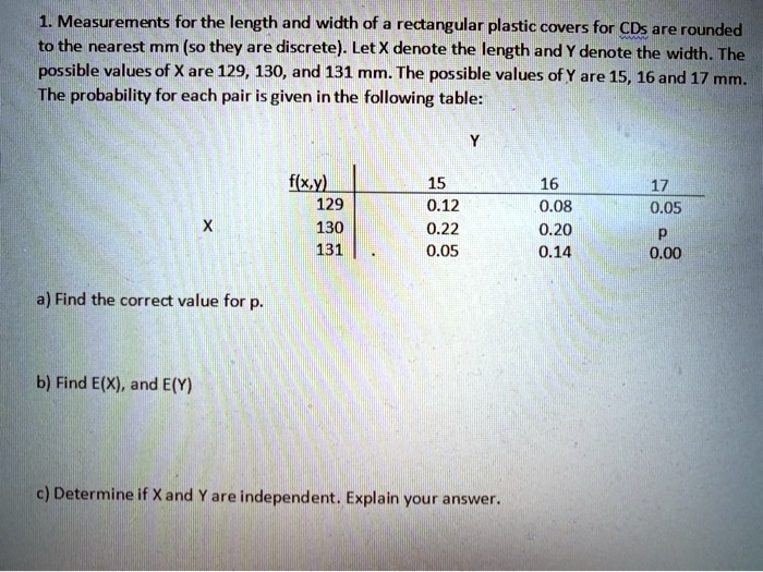 SOLVED: Measurements for the length and width of a rectangular plastic covers for CDs are ...