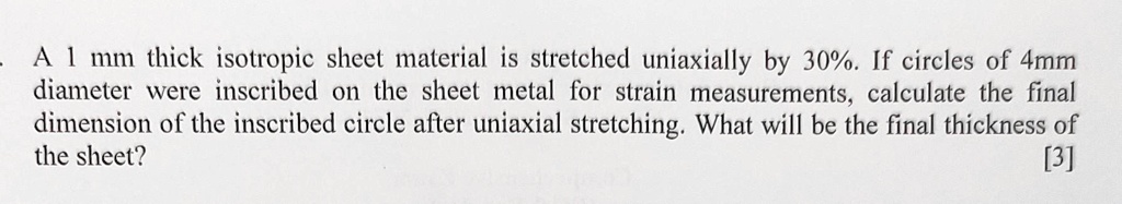 A 1 Mm Thick Isotropic Sheet Material Is Stretched Uniaxially By 30